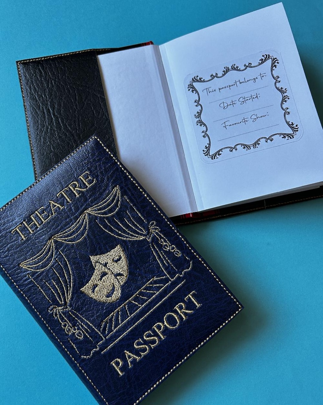 Theatre Passport - Embroidered Leatherette Notebook Cover, Plain ...