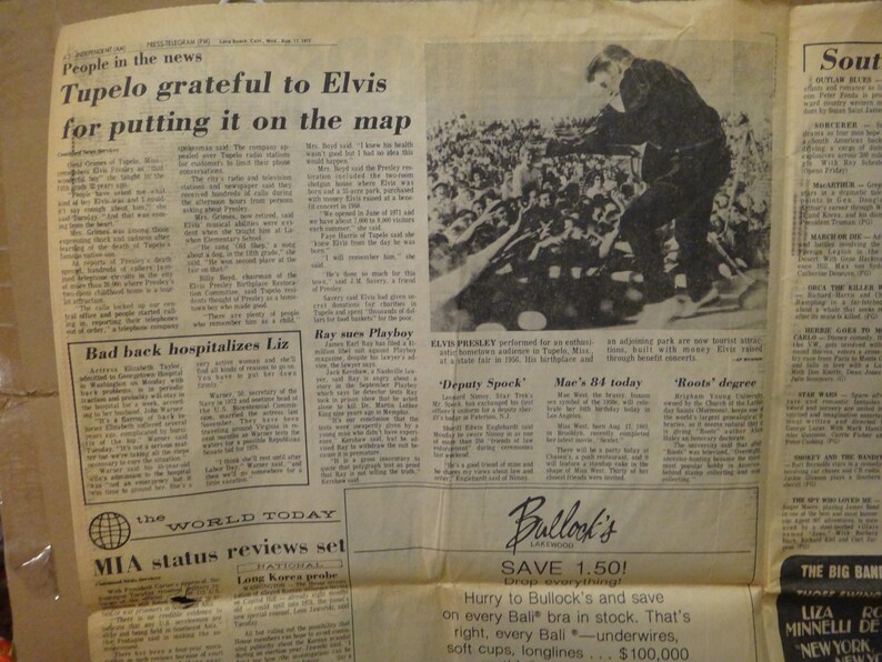ELVIS PRESLEY - PRESS Telegram - August 17, 1977 - Etsy