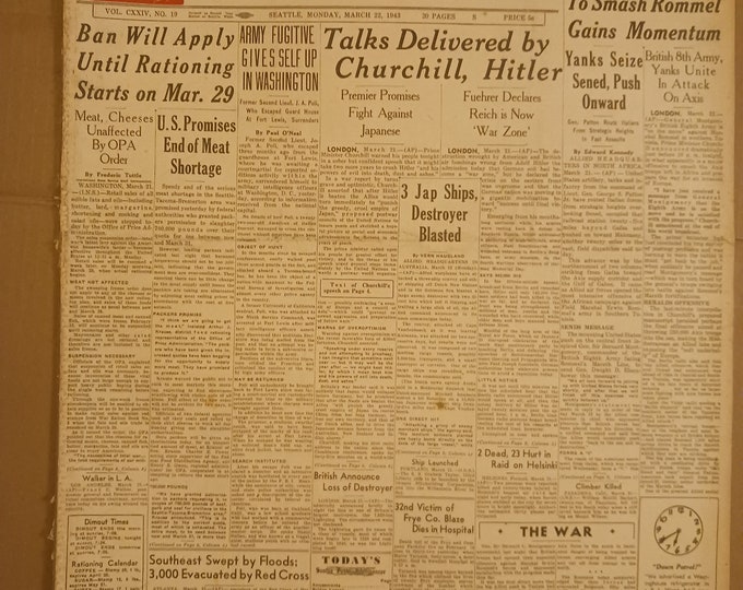 Seattle Post Intelligencer Newspaper - March 22, 1943 - ROMMEL GAINS ...