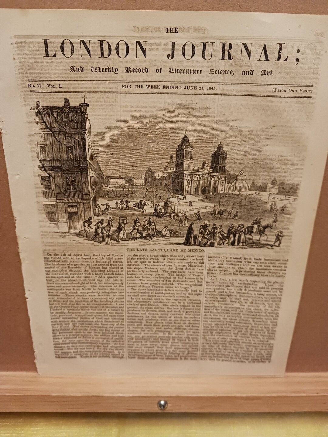 Newspaper - the London Journal - MEXICO EARTHQUAKE - June 21, 1845 - Etsy
