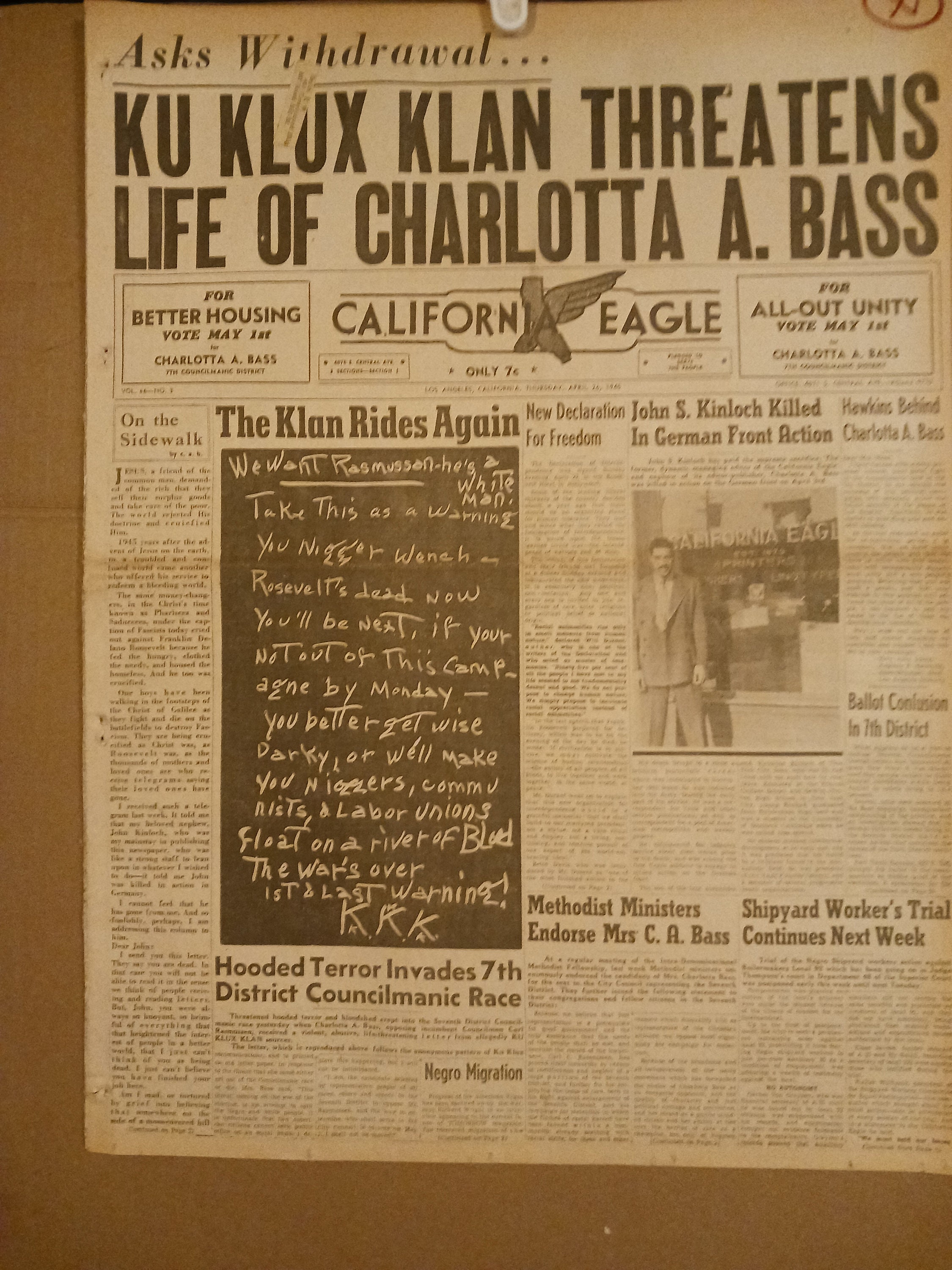 California Eagle Newspaper - April 26, 1945 - KU KLUX KLAN Makes Threat ...