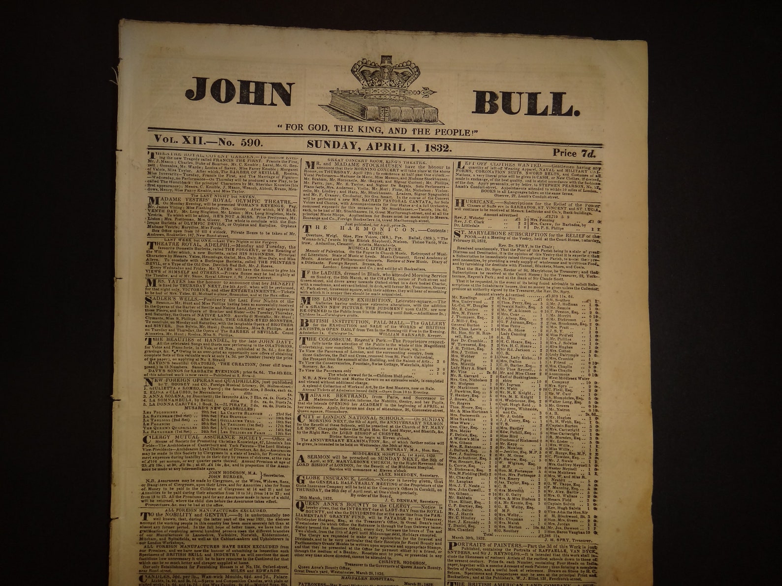 7 ORIGINAL HISTORICAL NEWSPAPERS - 1832, 1835, 1850, 1855, 1873,1884 ...