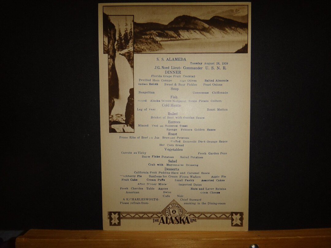 S.S. ALAMEDA - MENU - 1930 - Etsy