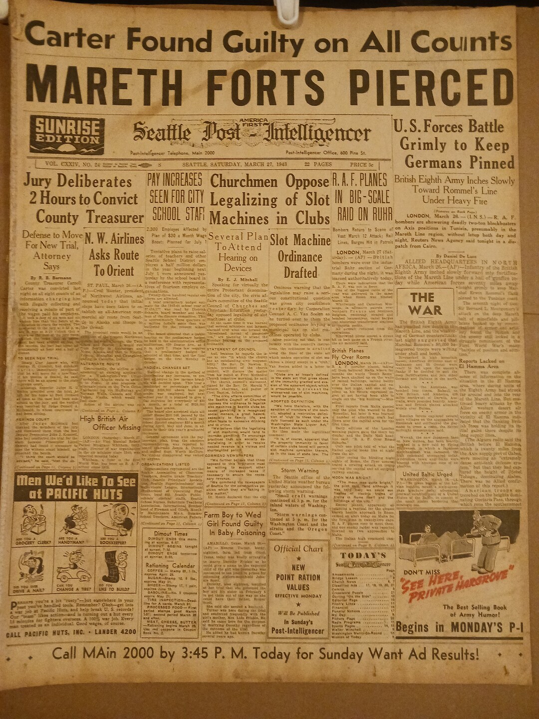 Seattle Post Intelligencer Newspaper - March 27, 1943 - MARETH FORTS ...