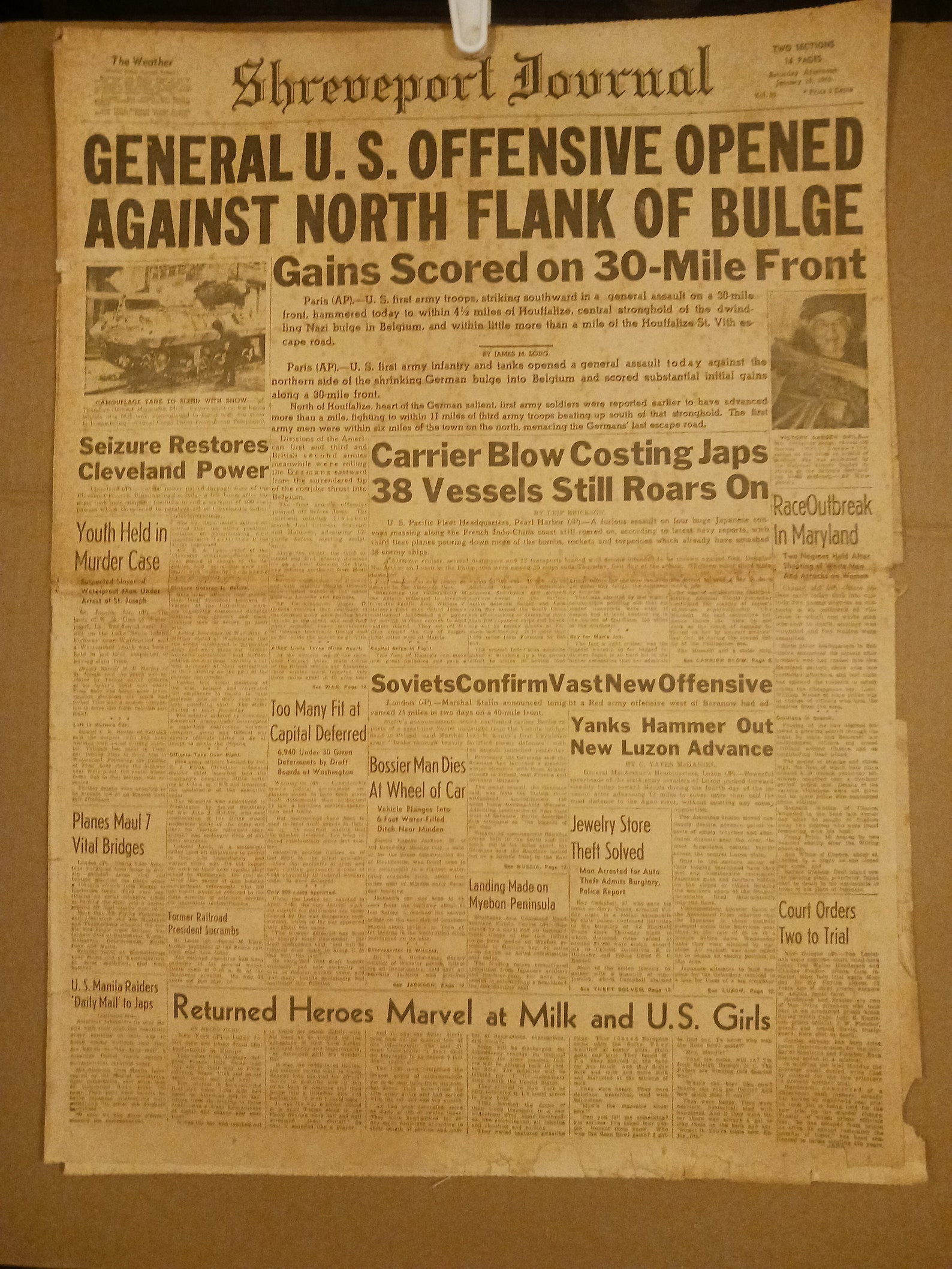 Shreveport Journal Newspaper - January 13, 1945 - U.S. OFFENSIVE OPENED ...