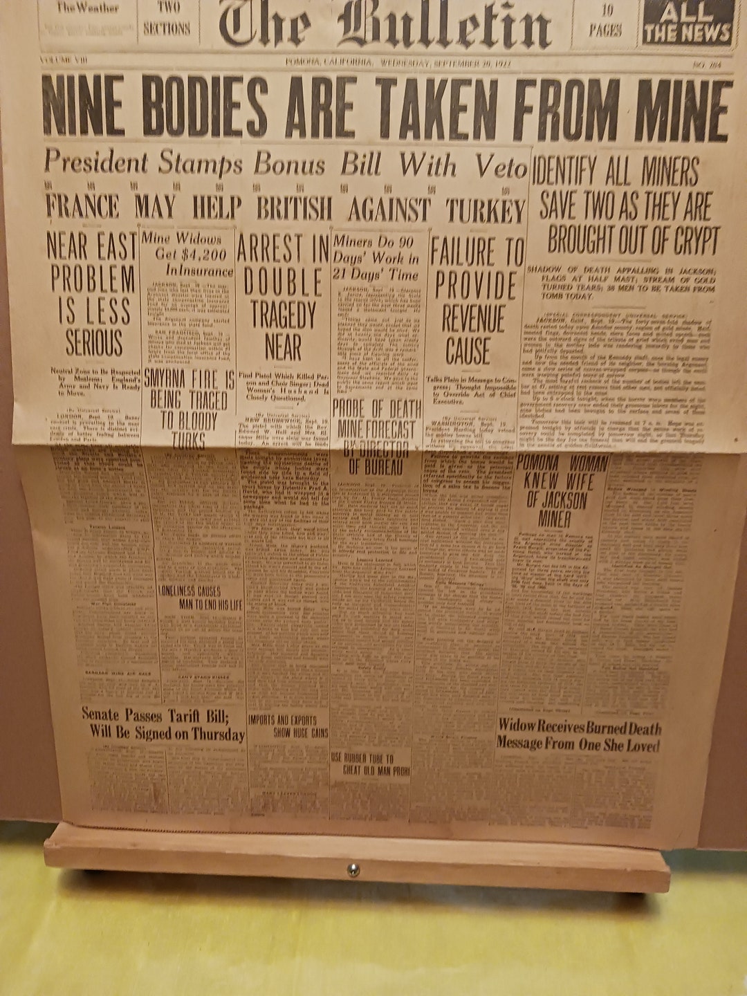 Newspaper the Bulletin NINE BODIES FOUND in Mine September 20, 1922 - Etsy
