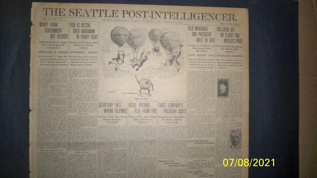 Newspaper - Seattle Post Intelligencer - BALLOONIST TAKE OFF - October ...