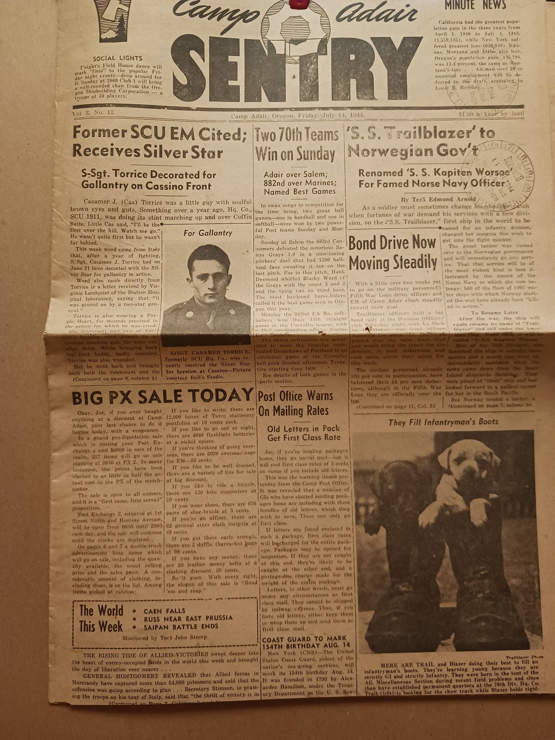 SENTRY - MILITARY NEWSPAPER - July 14. 1944 - Etsy