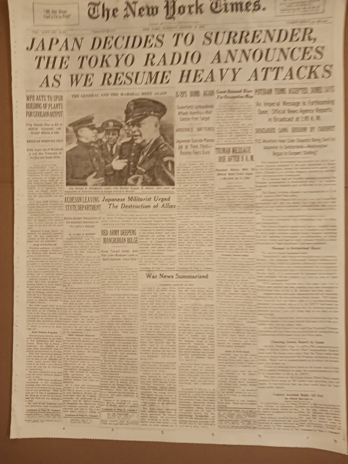 New York Times Newspaper - August 14, 1945 - JAPAN DECIDES to SURRENDER ...