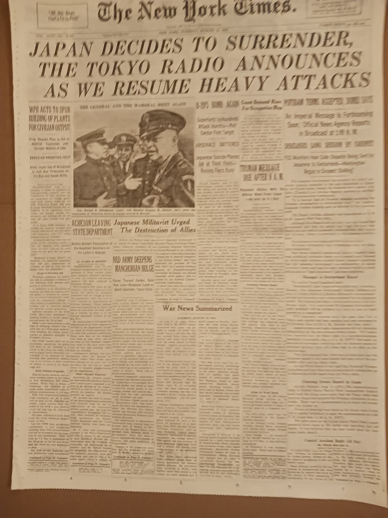 New York Times Newspaper - August 14, 1945 - JAPAN DECIDES to SURRENDER ...