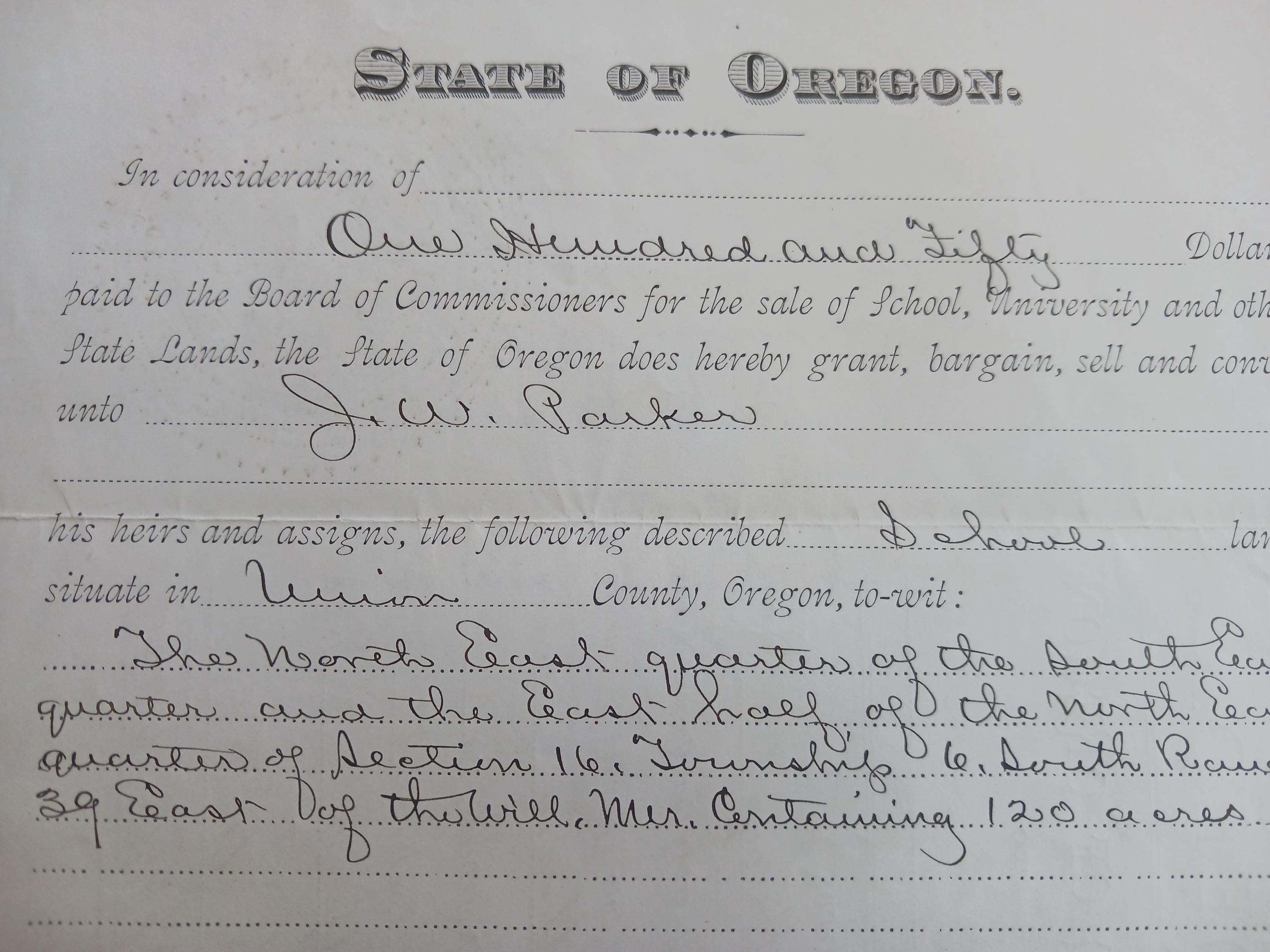 STATE of OREGON Land Deed April 28. 1890 - Etsy