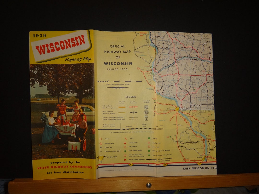 WISCONSON HIGHWAY MAP - 1959 - Etsy