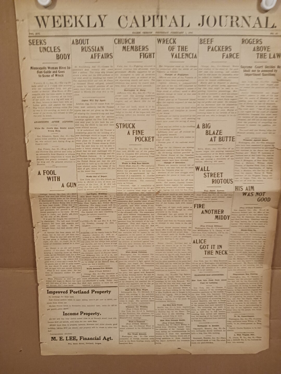 Newspaper - Weekly Capital Journal - WRECK of the VALENCIA - FEBRUARY 1 ...