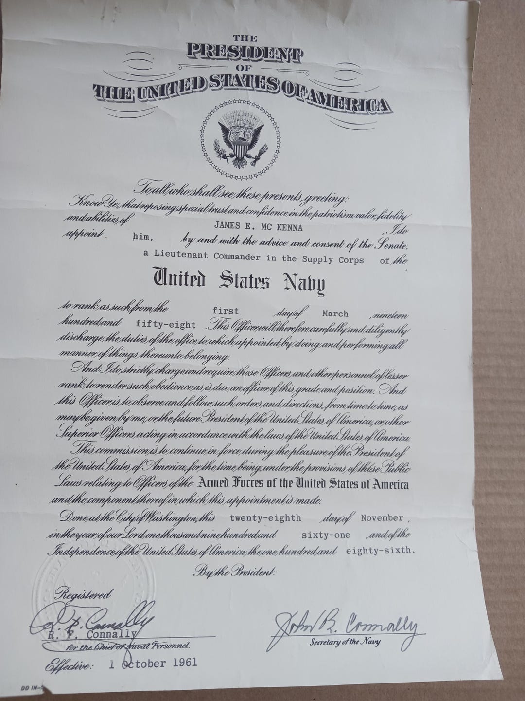PRESIDENT of the United States Document November 28,1961 - Etsy