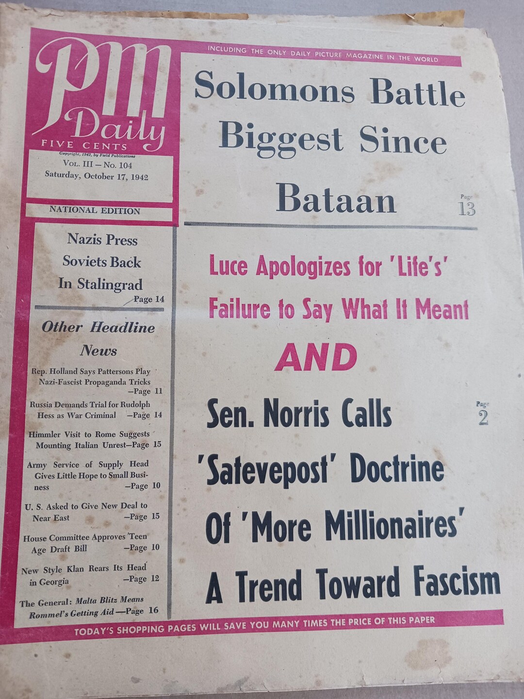 PM MAGAZINE - SOLOMONS Battle Biggest Since Bataan - October 17, 1942 ...