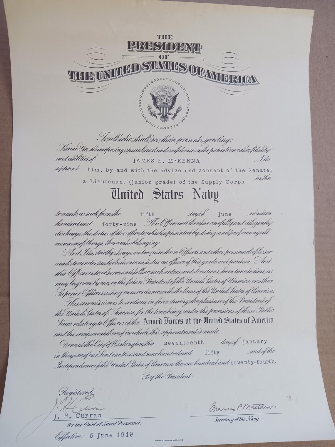 PRESIDENT of the UNITED STATES Document - January 17, 1950 - Etsy