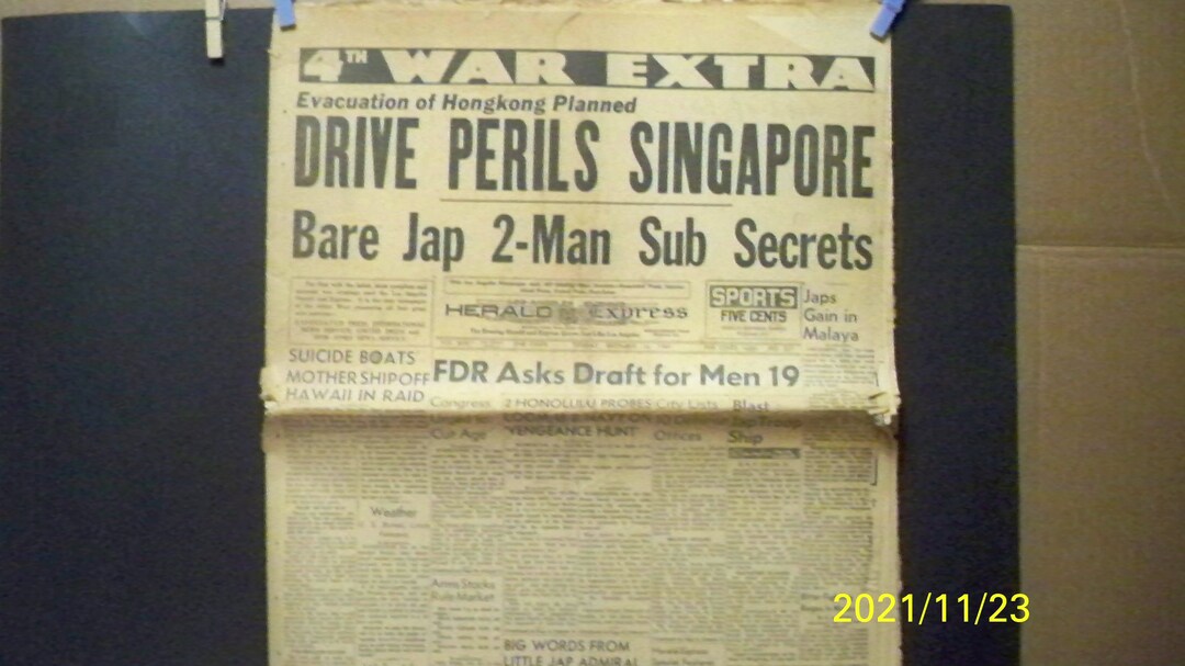 WW2 Newspaper - DRIVE PERILS SINGAPORE - December 16, 1941 - Etsy