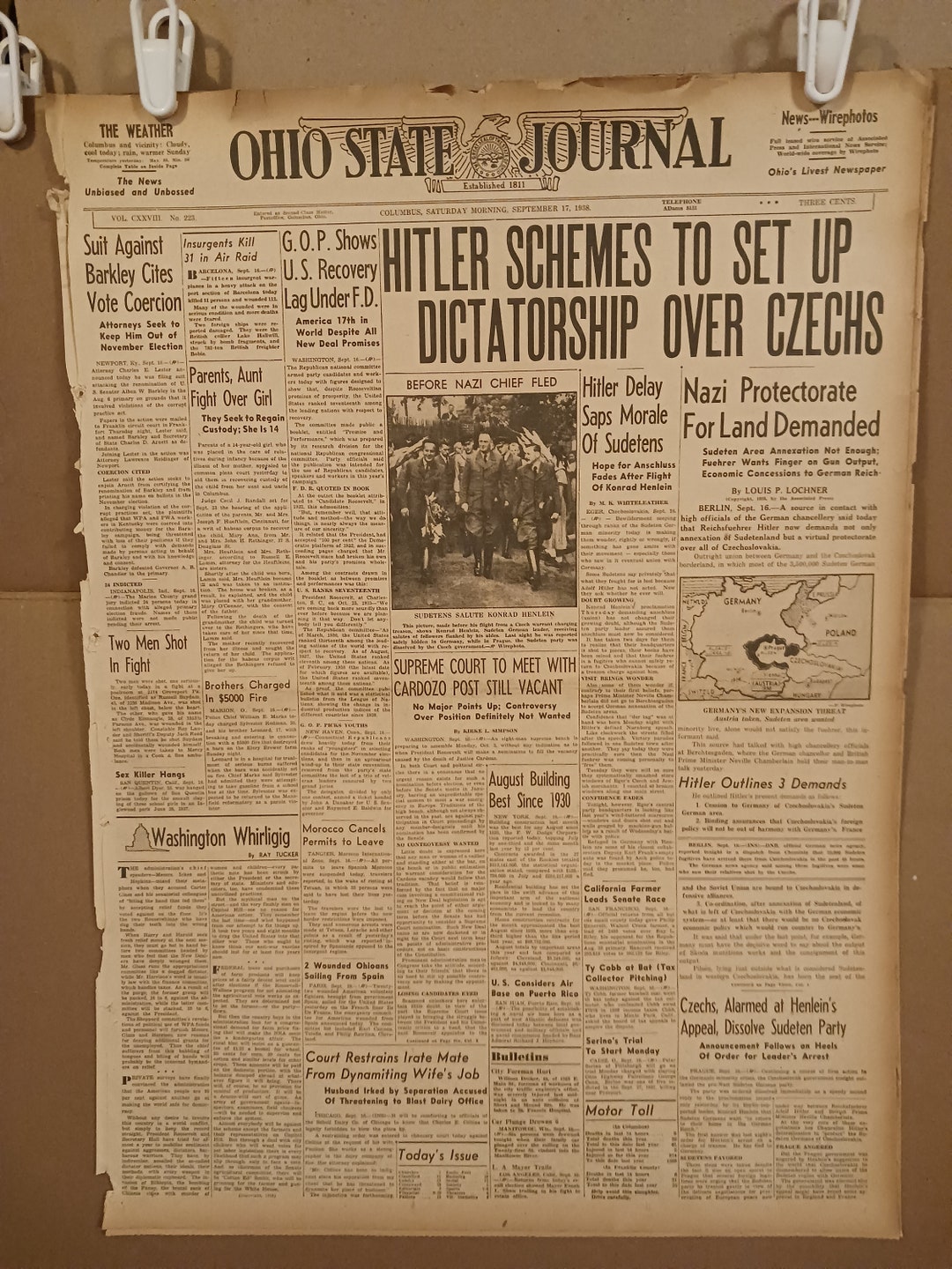 Ohio State Journal Newspaper - September 17, 1938 - HITLER SCHEMES ...