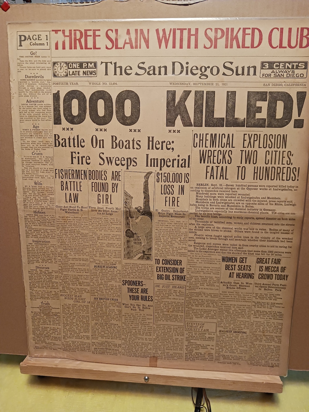 Newspaper - San Diego Sun - CHEMICAL EXPLOSION KILLS 1,000 - September ...