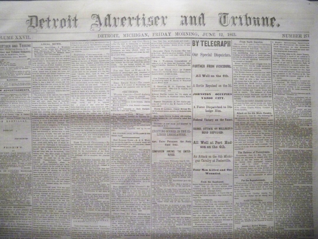 NEWSPAPER - Detroit Advertiser - Interview With LINCOLN June 12, 1863 ...