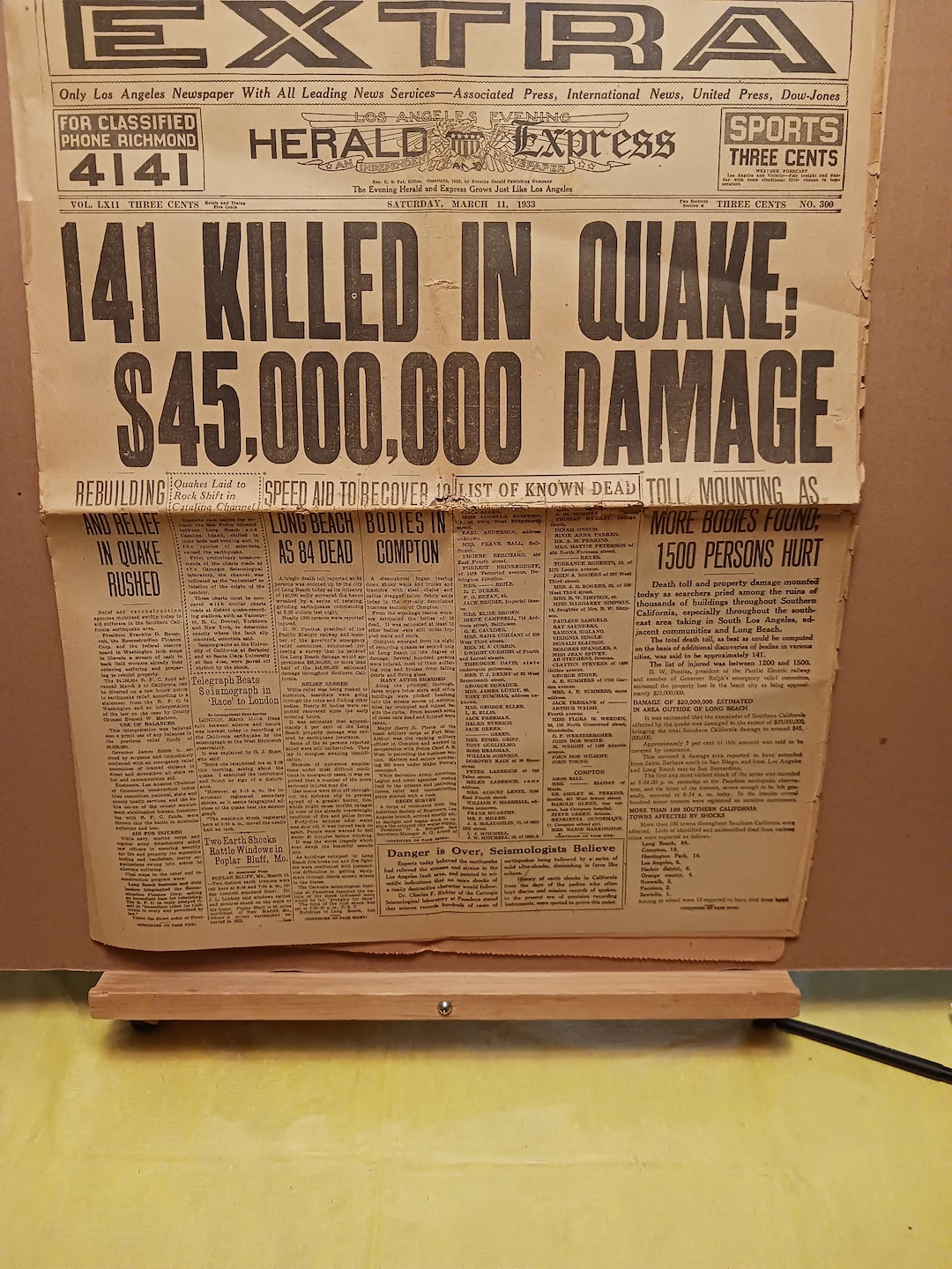 Newspaper - Los Angeles Herald Express, - LONG BEACH Hit by QUAKE ...