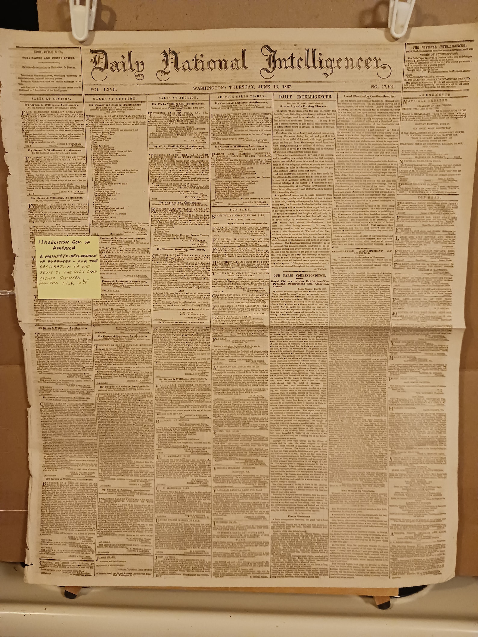 ISRAEL - Daily National Intelligencer Newspaper - JEWISH DECLARATION ...