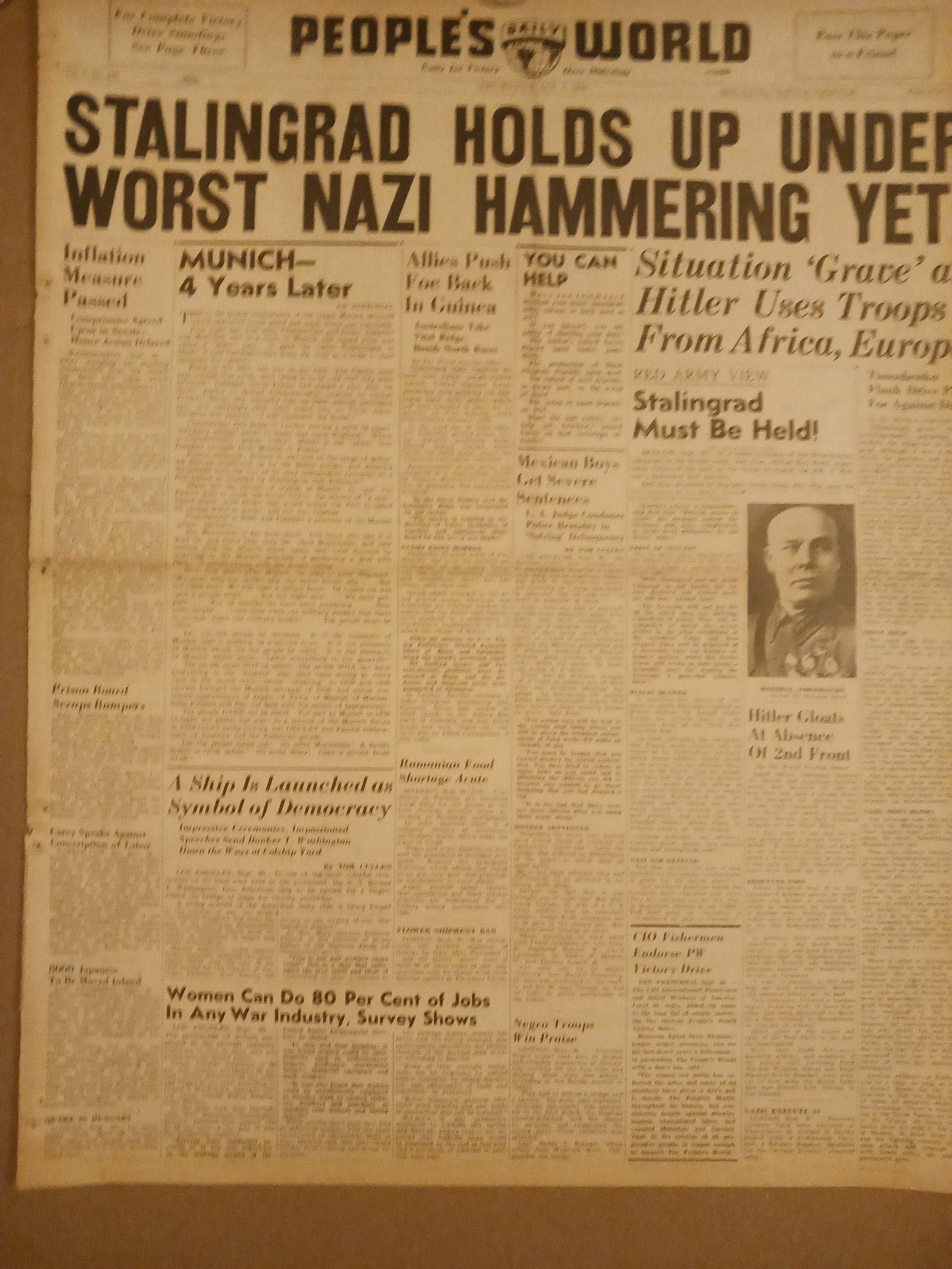 Peoples Daily World Newspaper October 1 1942 STALINGRAD - Etsy