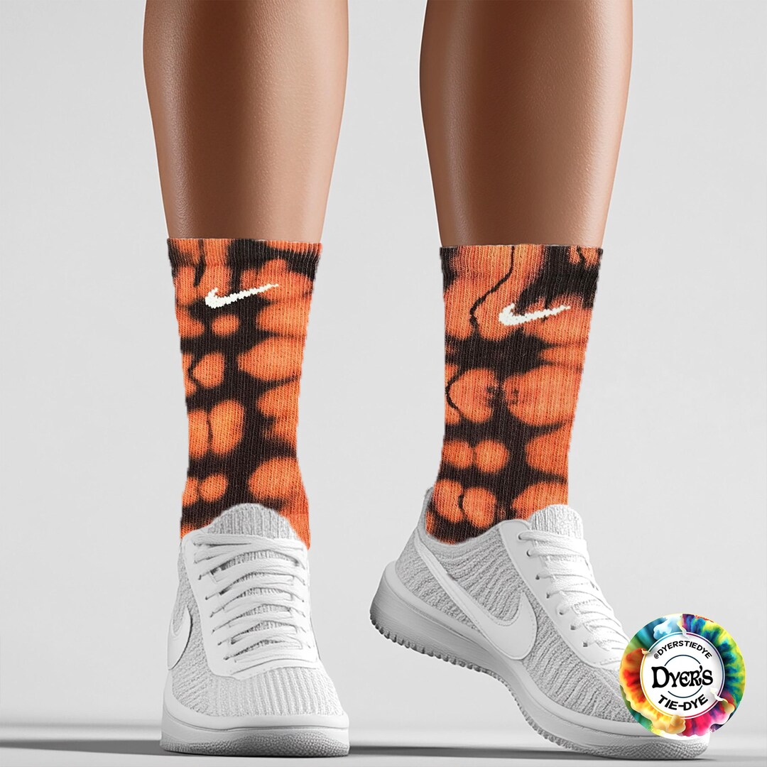 Nike Dri-fit Tie Dye Socks Black Bleach Dye Handmade Crew Socks Grunge ...