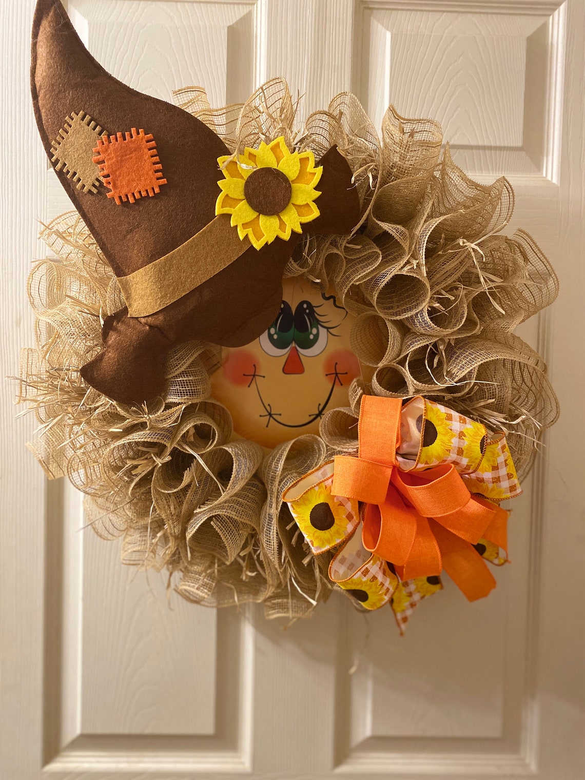 Fall Scarecrow Wreath Sunflower Door Decor - Etsy