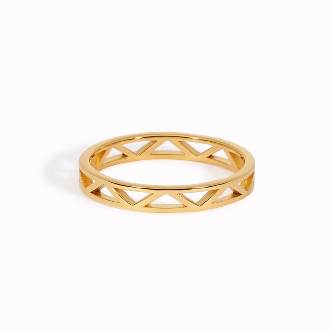 14k Solid Gold Vintage Patterned Band Ring, Geometric Faceted Ring ...