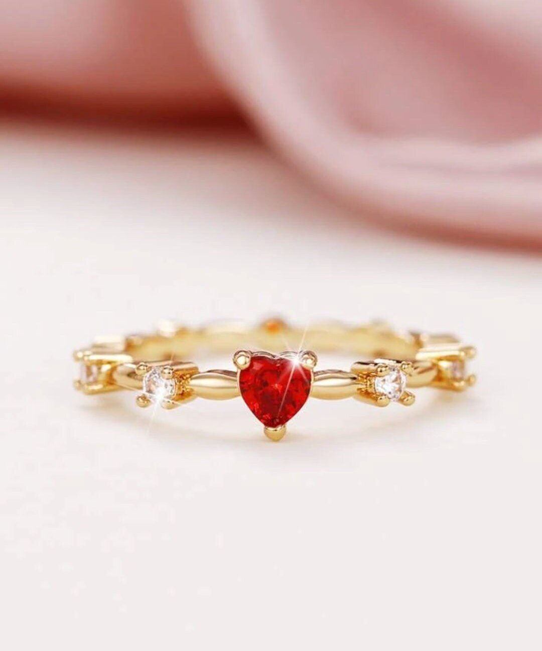 Heart Shaped Ruby Ring / 14k Heart Shape Ruby Ring / Heart Ring for ...