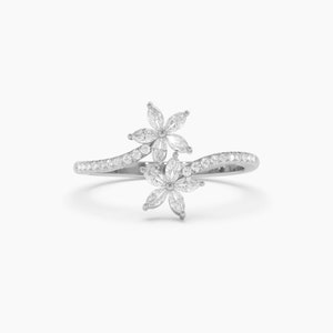 14k Solid Gold Pave Flower Ring | Cocktail Ring Women |dainty Half ...