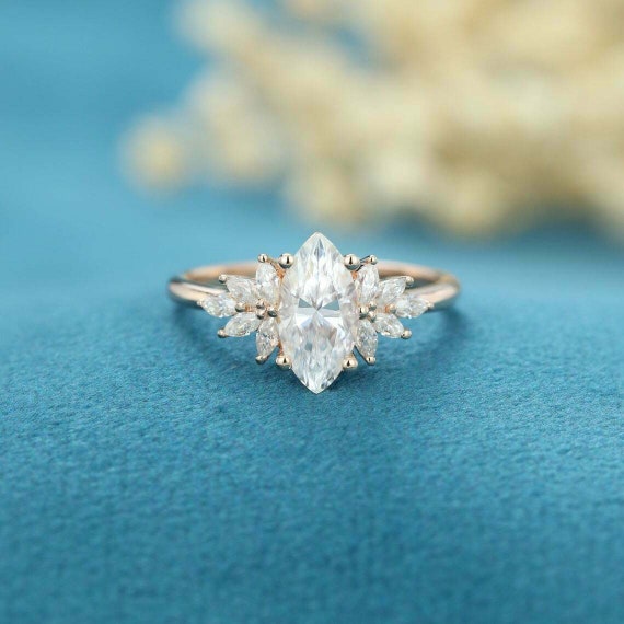 Elegant Thin Band Dainty 9K Solid Gold Ring Inset Marquise - Etsy