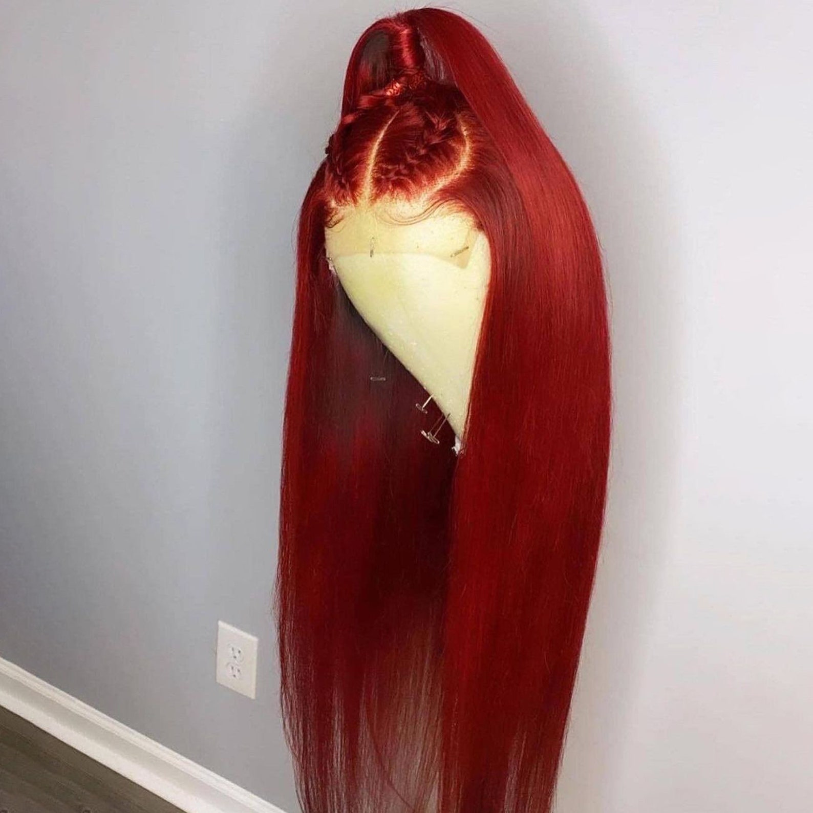 Red Color Wig Straight Human Hair Wigs Transparent Lace Front - Etsy