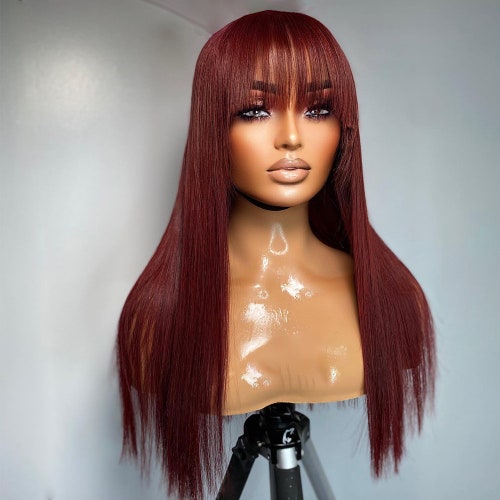 Burgundy 99J Red Color Brazilian Hair Straight Lace Front Wigs - Etsy