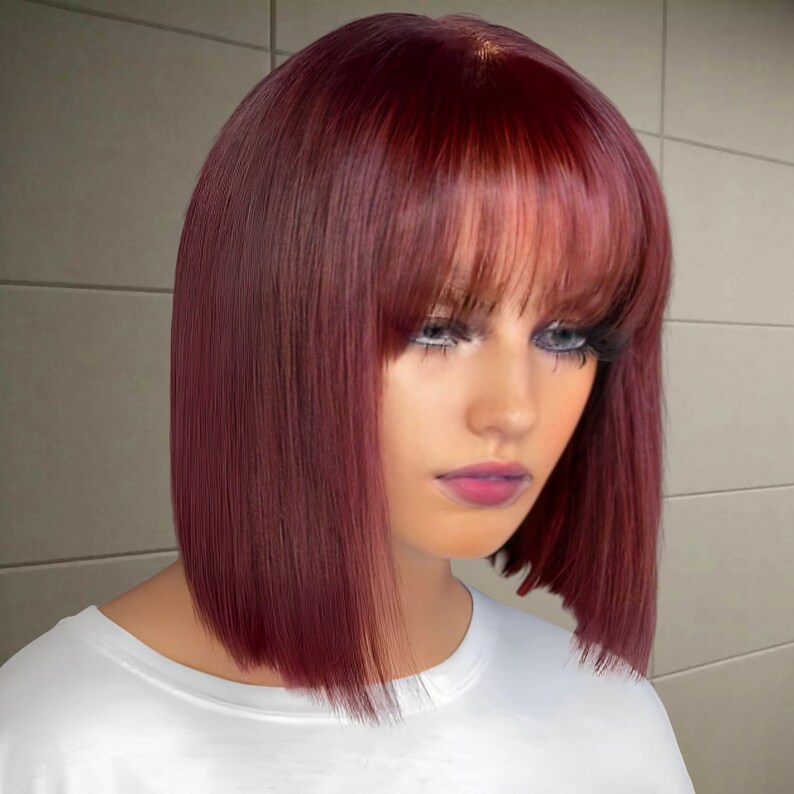 Burgundy 99J Red Color Brazilian Hair Straight Lace Front Wigs - Etsy
