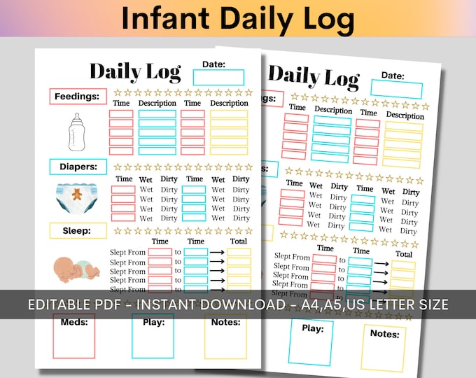 EDITABLE Baby Daily Log, Infant Daily Log, Toddler Daily Report, Baby ...