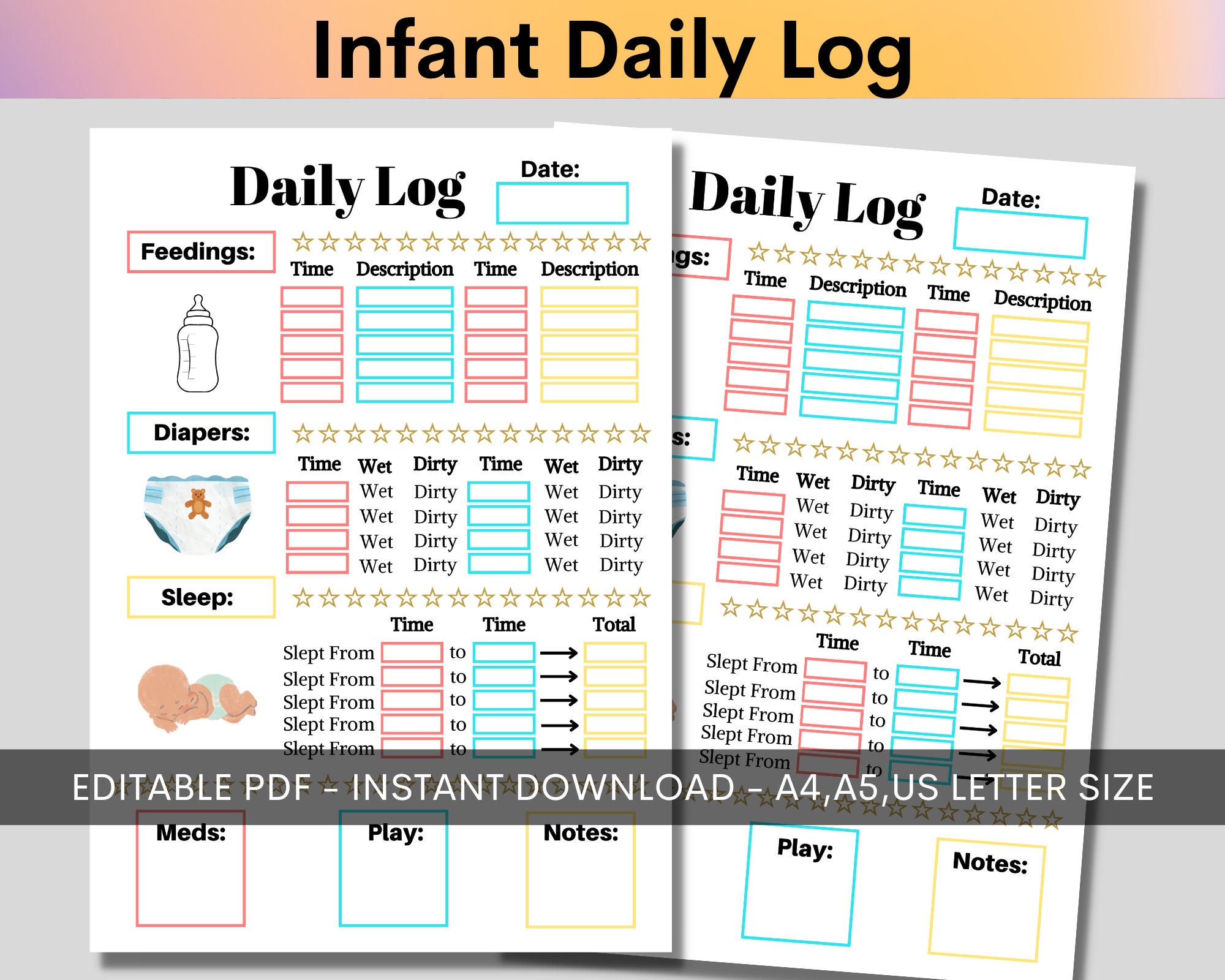 EDITABLE Baby Daily Log, Daily Toddler Log Printable, Toddler Daily ...
