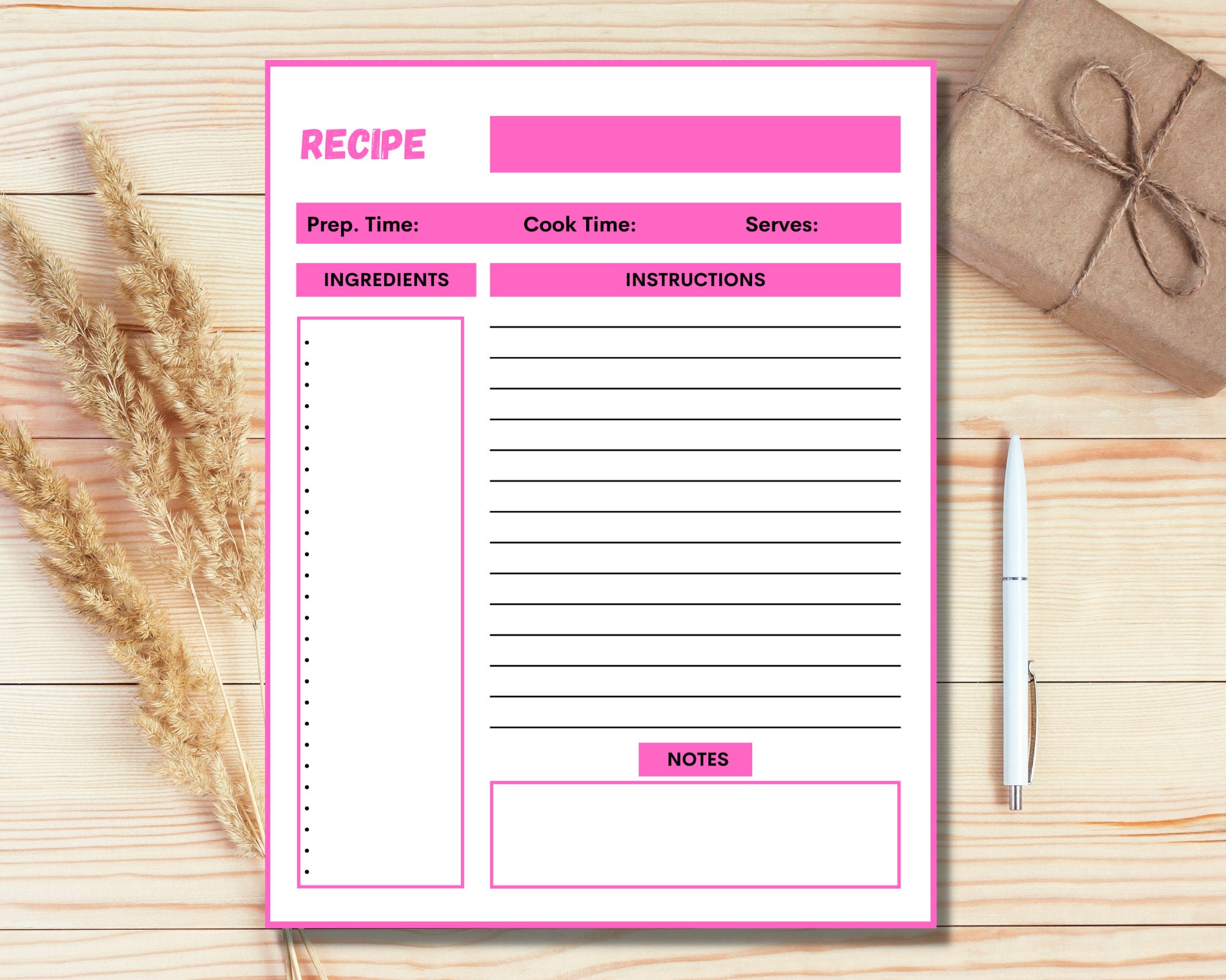 Blank Recipe Book Template, Printable Recipe Page, Family Cookbook ...