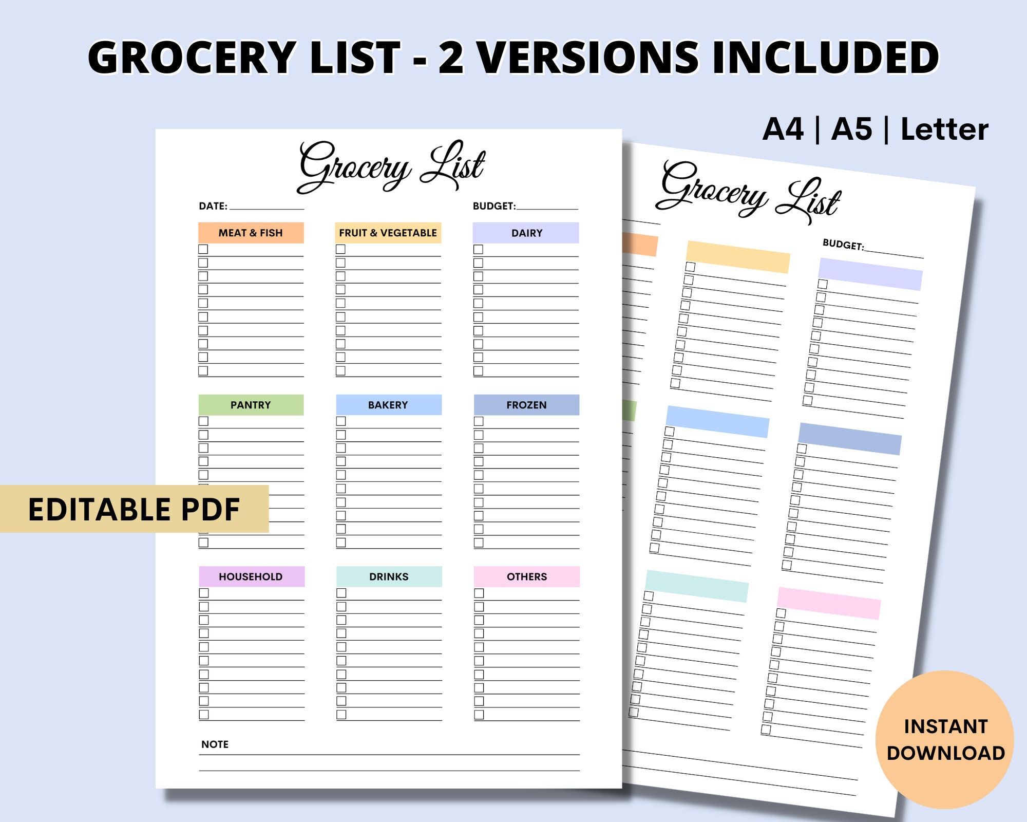 Editable Weekly Meal Planner, Grocery List Printable, Digital Meal Prep ...