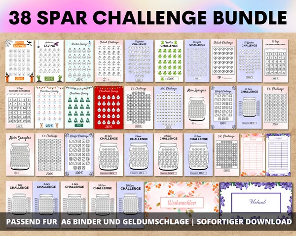 Sparchallengessparglas 1, 2, 5 ,10 ,20 ,50 Spar Challenges in A5 Size ...