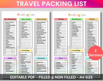 Editable Travel Packing List, Travel Packing List Printable, Packing ...