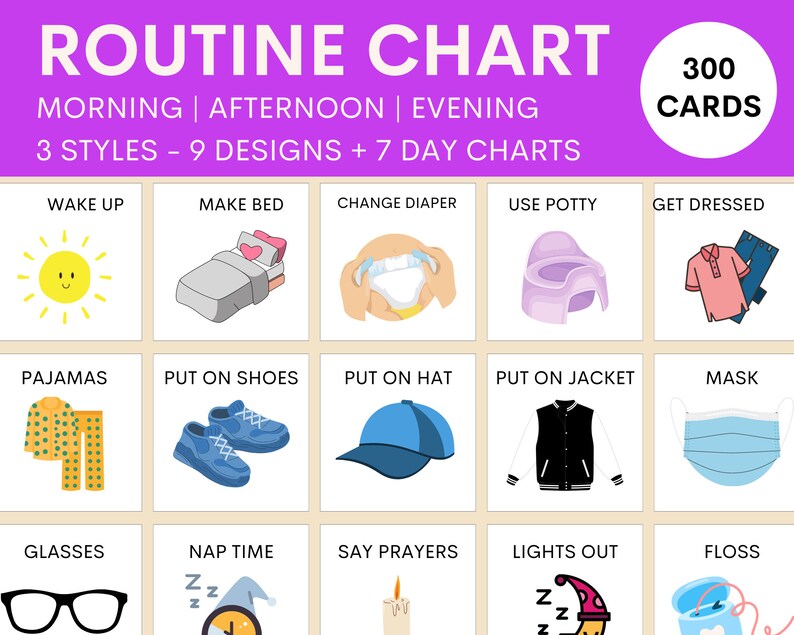 300 Editable Daily Routine Cards, Toddler Routine Chart, Daily Rhythm ...