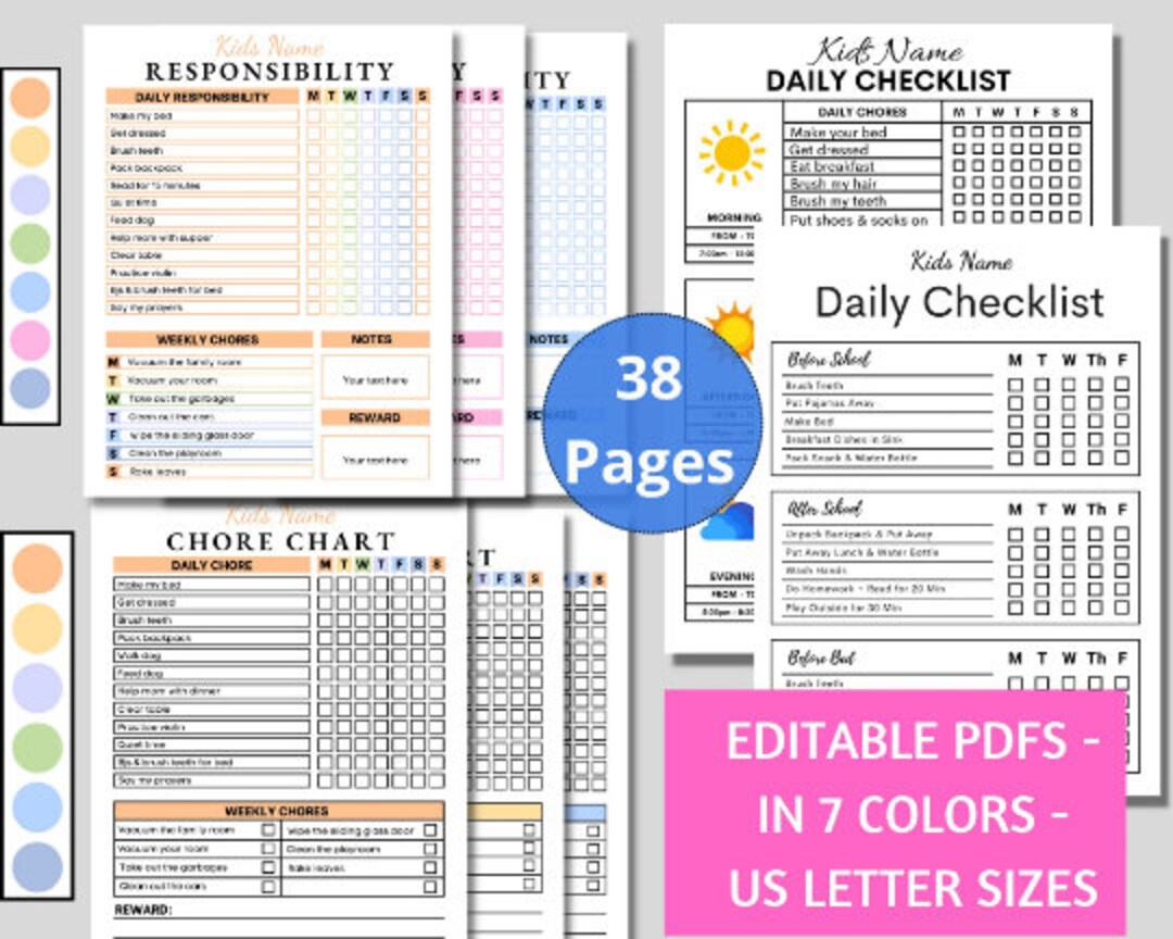 EDITABLE Chore Chart for Kids Bundle, Reward Chart, ADHD Chore Chart ...