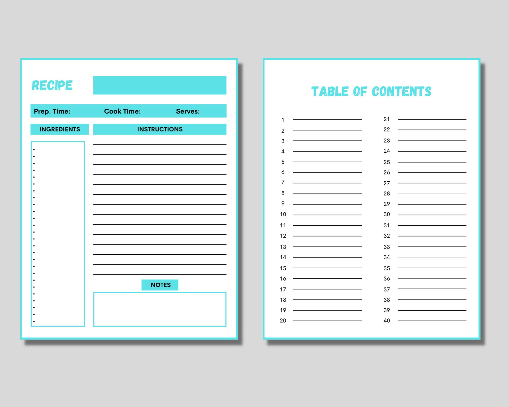 Blank Recipe Book Template, Printable Recipe Page, Family Cookbook ...