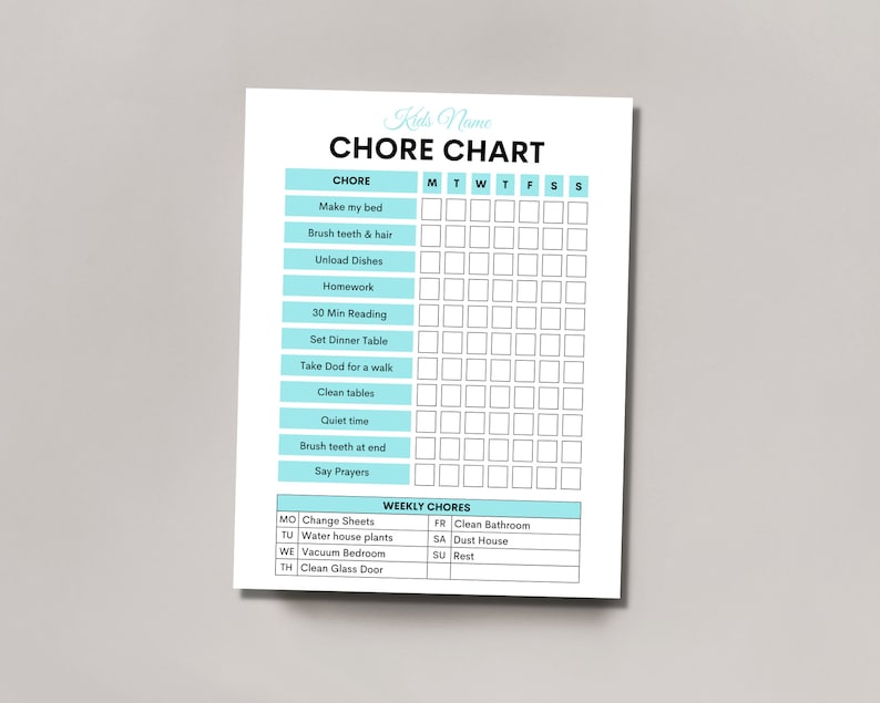 Editable Chore Chart for Kids,kids Routine Chart Printable,kids ...