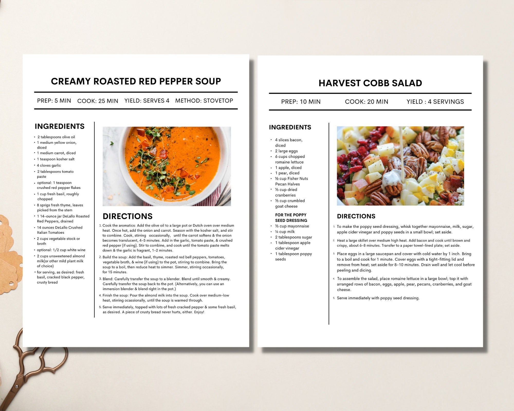 Modern Recipe Template BUNDLE, Printable Recipe Template, Recipe Card ...