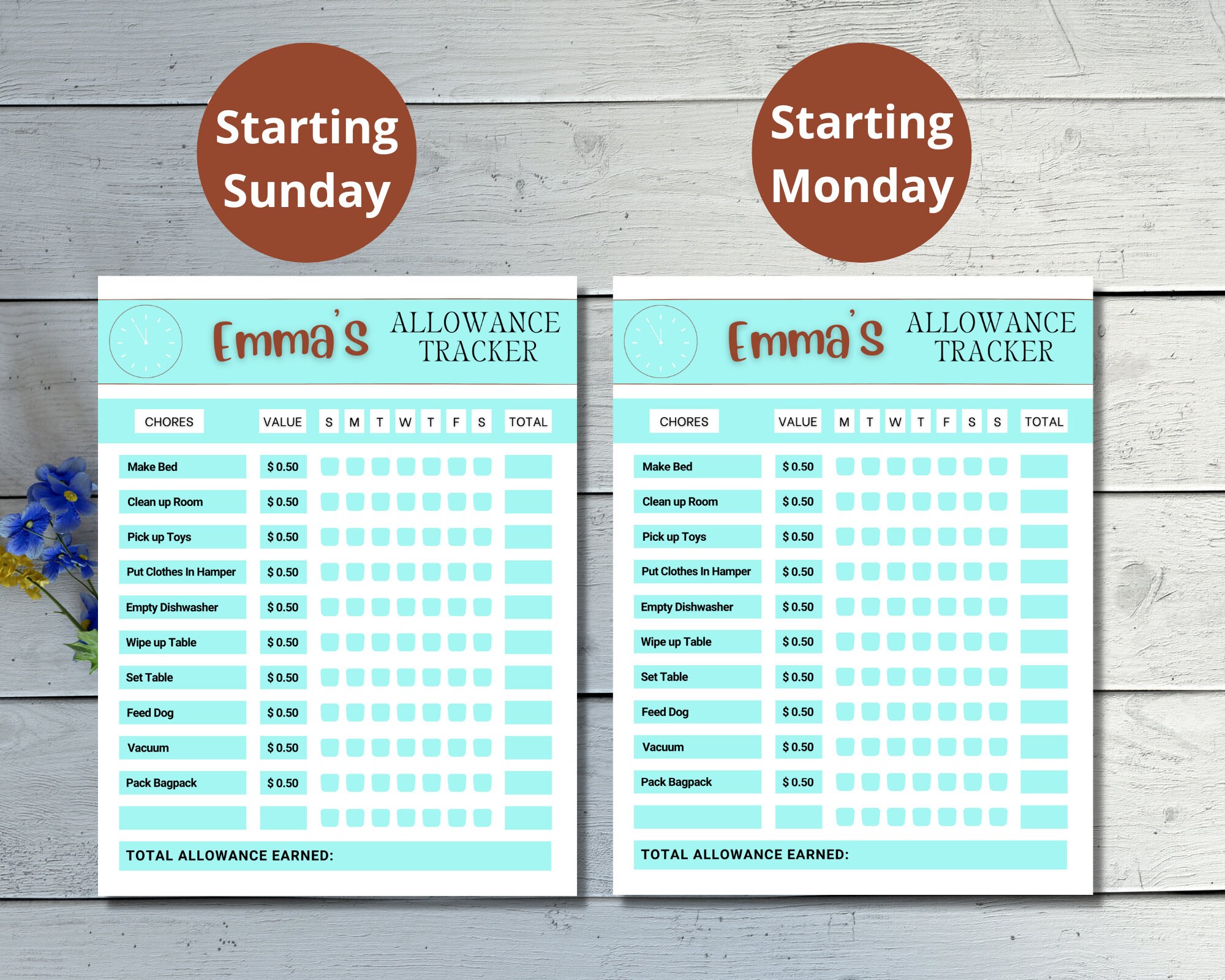 Allowance Tracker for Kids, Printable Allowance Chore Chart, Earn Money ...