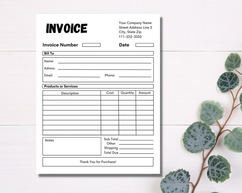 Invoice Editable Template, Business Custom Order Form Printable ...