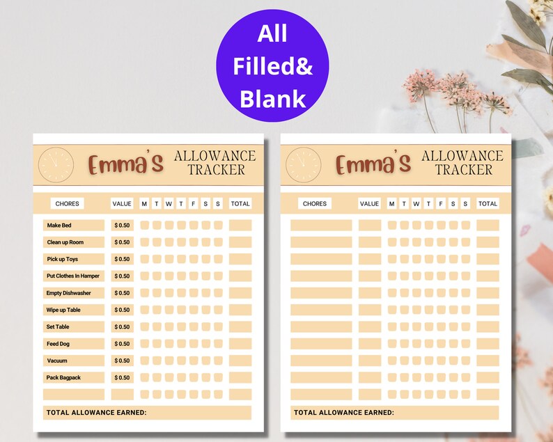 Allowance Tracker for Kids, Printable Allowance Chore Chart, Earn Money ...